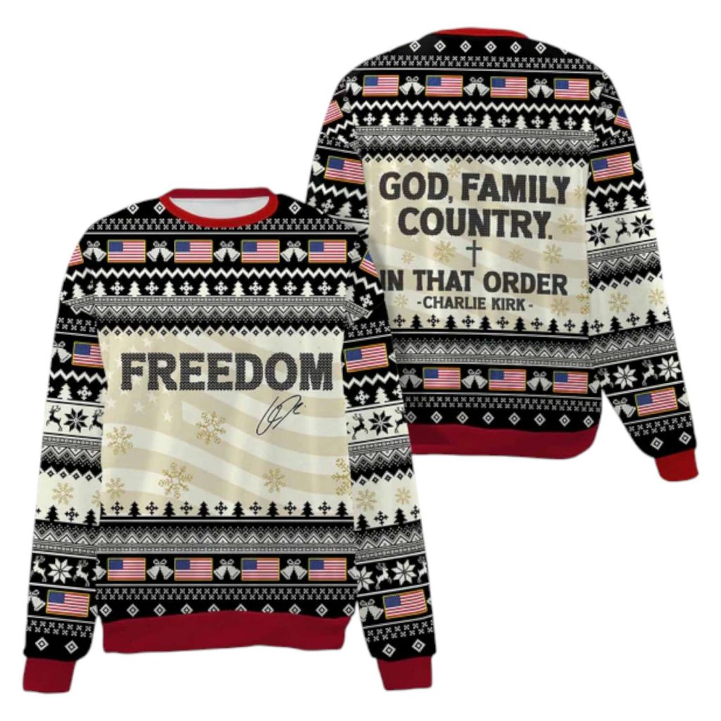 Freedom God Family Country In That Order Charlie Kirk Ugly Christmas ...